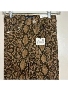Zara | Jeans | Zara High Rise Skinny Snakeskin Python Denim Neutral ...